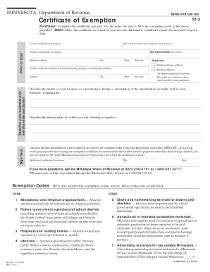 Fillable Online Minnesota State Sales Tax Certificate of Exemption Form ...