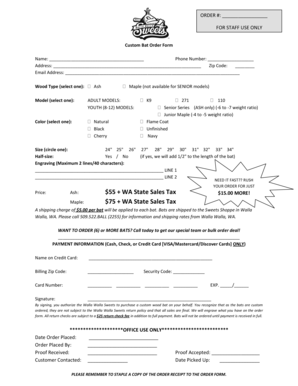 Fillable Online Custom Bat Order Form Fax Email Print - pdfFiller