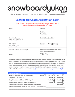 Fillable Online Snowboard Coach Application Form - Snowboard Yukon Fax Email Print - pdfFiller