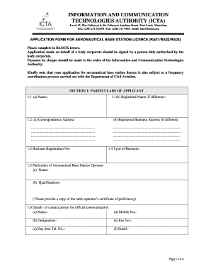 Fillable Online icta Application form for Aeronautical Base Station - Information and ... - icta ...