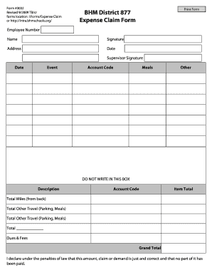 Fillable Online staging bhmschools BHM District 877 Expense Claim Form ...