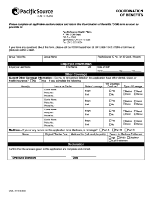 Fillable Online Coordination of Benefits Form - PacificSource Fax Email Print - pdfFiller