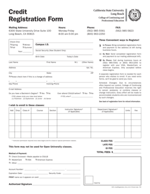 Fillable Online ccpe csulb CCPE Credit Registration Form - The College of Continuing and ...