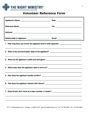 Fillable Online Volunteer Reference Form - The Night Ministry Fax Email ...