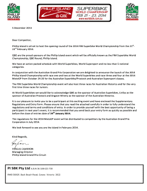 Fillable Online National Support Events Entry Kit - Motorcycling ...