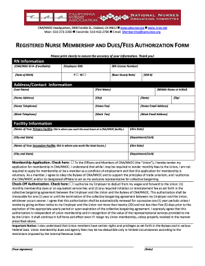 Registered Nurse Membership And Dues/fees Authorization Form ...