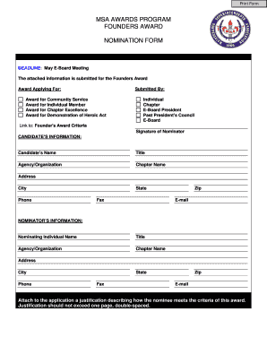 Fillable Online MSA AWARDS PROGRAM Fax Email Print - pdfFiller