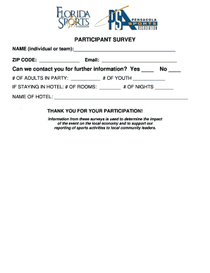 Fillable Online Participant Survey Form - Pensacola Sports Association ...