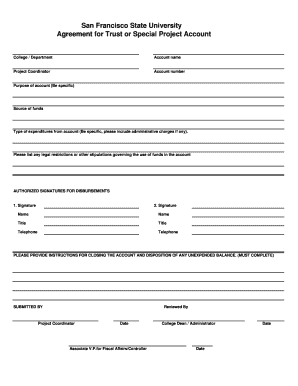 Fillable Online cs sfsu Trust Account Signature Form - San Francisco ...