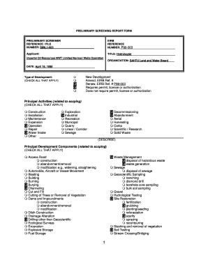 Fillable Online PRELIMINARY SCREENING REPORT FORM PRELIMINARY SCREENER ...