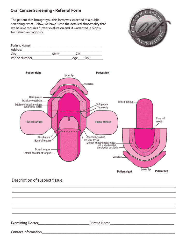 Fillable Online Referral form - Oral Cancer Screening Events Fax Email ...