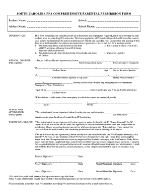 Fillable Online Sc ffa comprehensive parental permission form - South ...