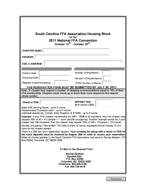 Fillable Online South Carolina FFA Association Housing Block Fax Email ...