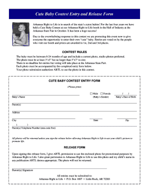 Fillable Online Cute Baby Contest Entry Form - Arkansas Right To Life ...