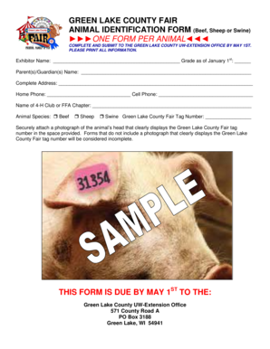 Fillable Online greenlake uwex Animal Indentification Form 2014 - Green ...