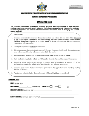 Fillable Online Summer Employment Application Form Fax Email Print ...