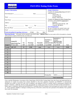 Fillable Online DNA Testing Order Form - Piedmontese Association of the ...