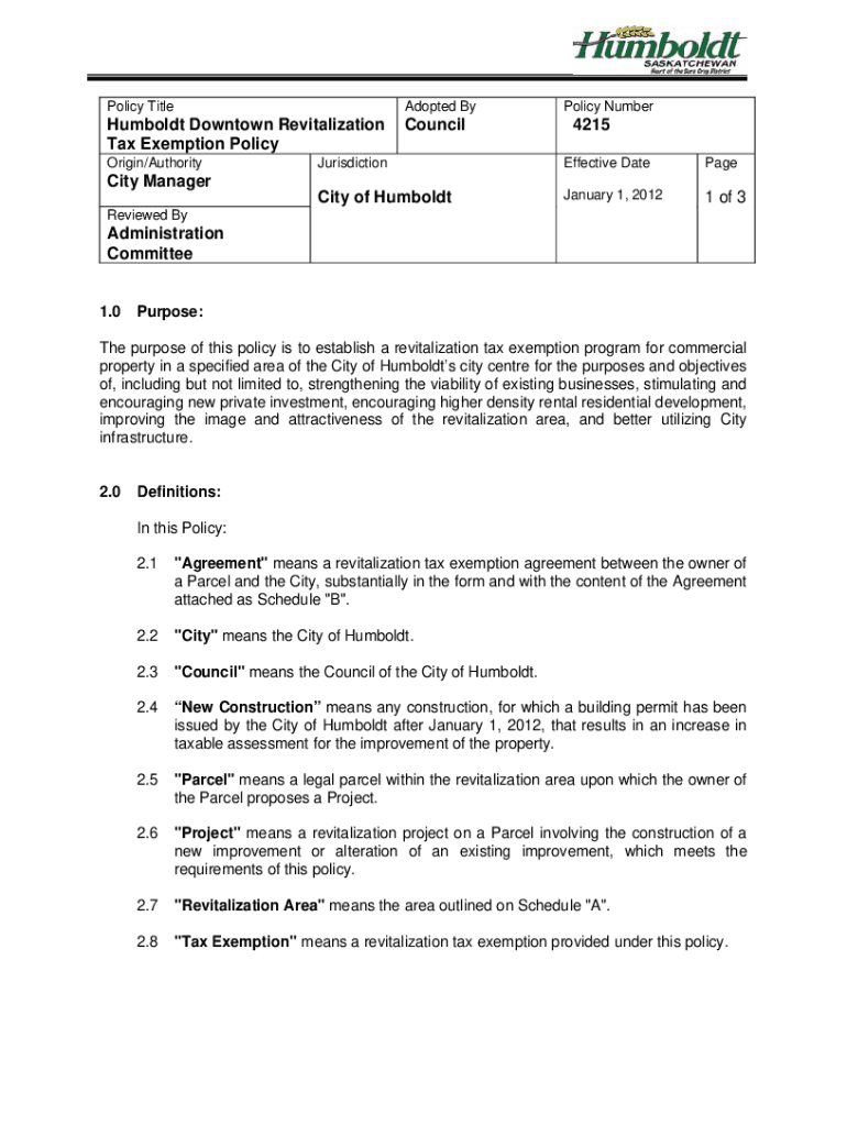 Fillable Online Humboldt Downtown Revitalization Tax ... - City of Humboldt Fax Email Print ...