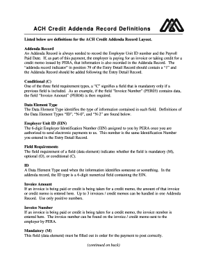 Fillable Online ACH Credit Addenda Record Definitions Fax Email Print ...