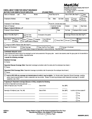 Fillable Online WEN - MetLife Dental Enrollment Form.doc Fax Email ...