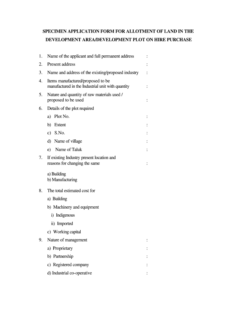 Fillable Online old kerala gov SPECIMEN APPLICATION FORM FOR ALLOTMENT ...