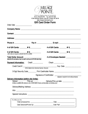 Fillable Online Gift Card Order Form - Village Pointe Fax Email Print ...