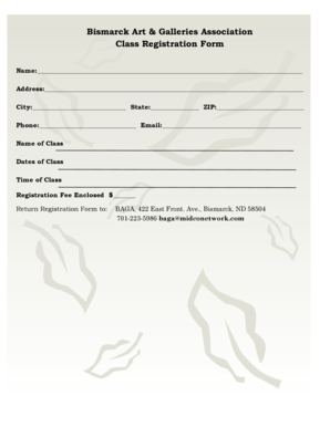 Fillable Online bismarck-art Class registratioin form - Bismarck Art ...