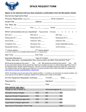 Fillable Online Space request form - Barbara and David Gibbs Recreation ...
