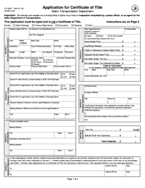Fillable Online T: Application for Certificate of Title. Application ...