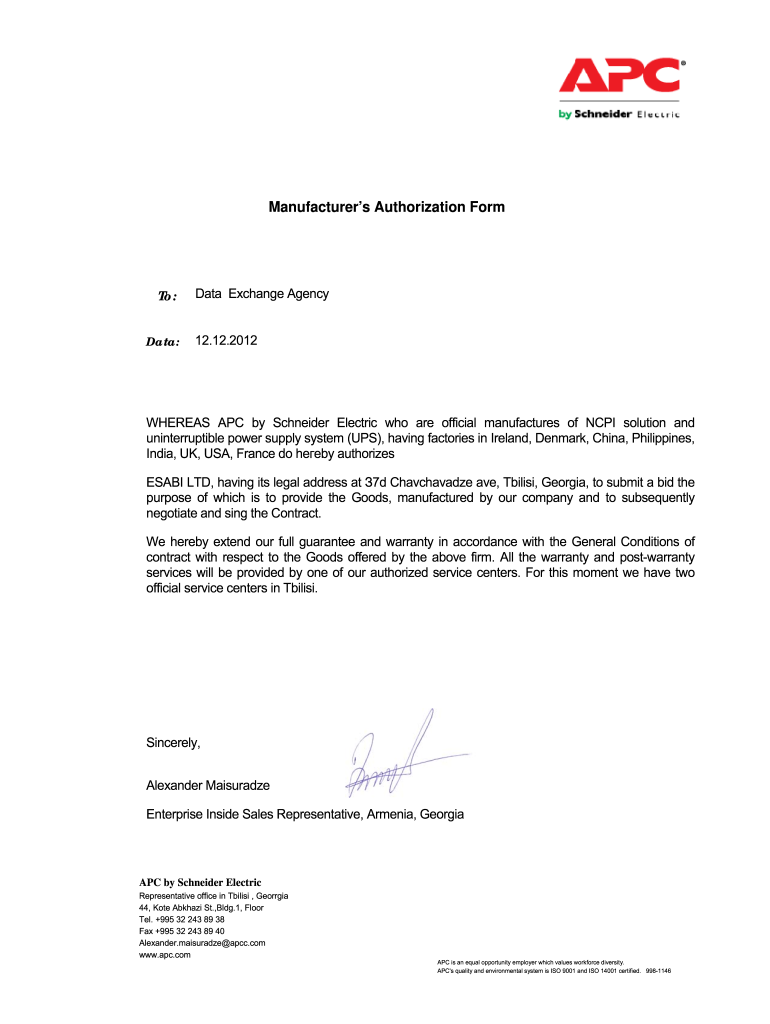 Manufacturer Authorization Letter Doc 2020 2021 Fill And Sign 