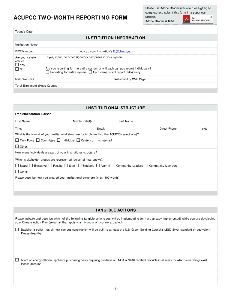 Fillable Online www2 presidentsclimatecommitment ACUPCC TWO-MONTH ...