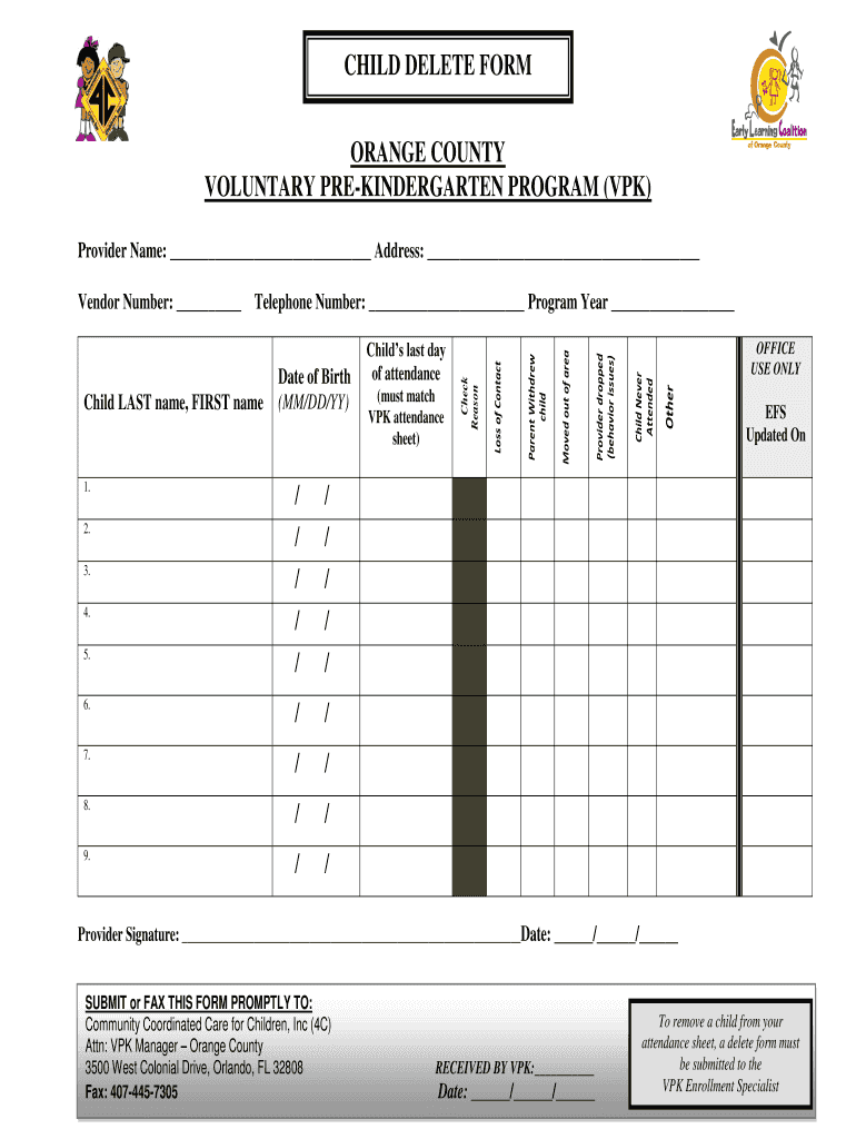 Fillable Online elcoforangecounty Child Deletion Form ...