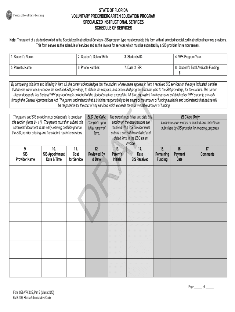 Fillable Online elcoforangecounty Form-OEL-VPK-02S-Par.. - Early ...