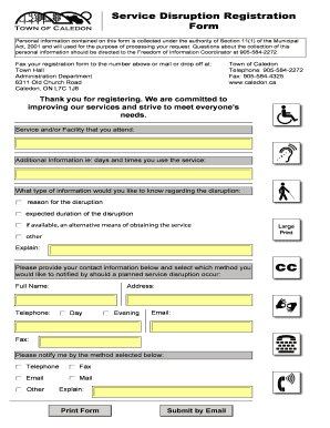 Fillable Online town caledon on Service Disruption Registration Form ...