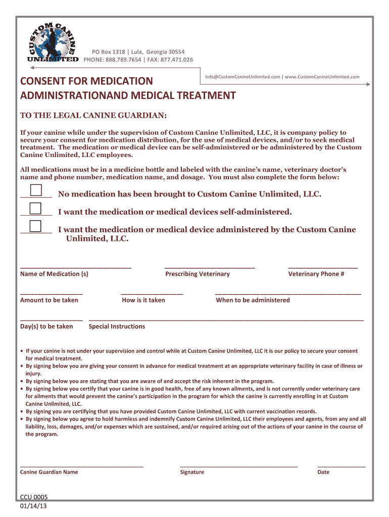 Fillable Online Consent for medication administrationand medical ...