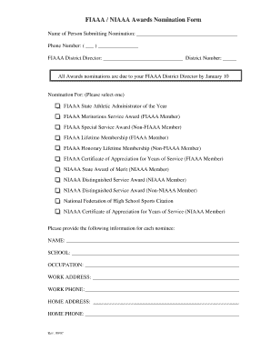Fillable Online FIAAA / NIAAA Awards Nomination Form Fax Email Print ...