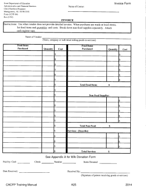 Fillable Online docs alsde CACFP Training Manual A25 2014 Invoice Form ...
