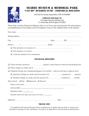 Fillable Online Donation - Seabee Museum and Memorial Park Fax Email Print - pdfFiller