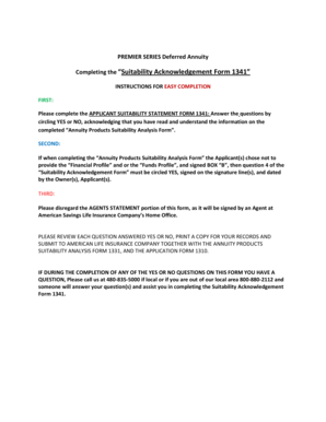 Fillable Online Completing the Suitability Acknowledgement Form 1341 ...