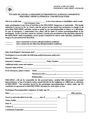 Fillable Online Medical Release Form - Dauphin Island Sea Lab Fax Email ...
