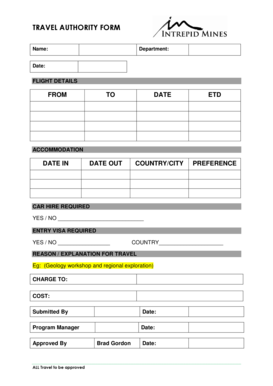 Fillable Online TRAVEL AUTHORITY FORM - Intrepid Mines Fax Email Print ...