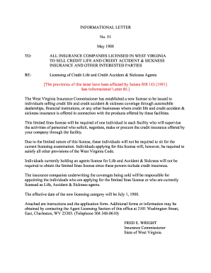 Fillable Online beta wvinsurance INFORMATIONAL LETTER No. 51 May 1988 ...