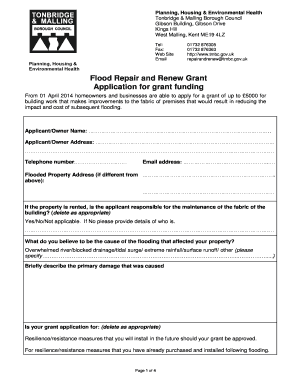 Fillable Online Flood Repair and Renew Grant Application for grant ...