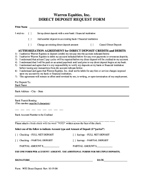 Fillable Online Automatic Deposit Authorization Form - Warren Equities ...