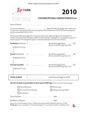 Fillable Online newarkpresbytery CONGREGATIONAL MISSION PLEDGE Form ...