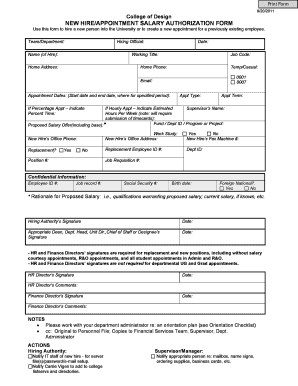 Fillable Online NEW HIREAPPOINTMENT SALARY AUTHORIZATION FORM Fax Email ...