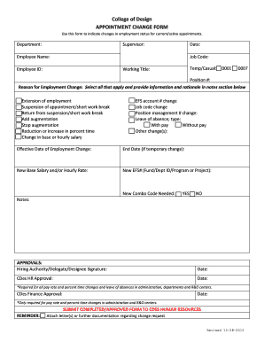 Fillable Online College of Design APPOINTMENT CHANGE FORM Fax Email Print - pdfFiller