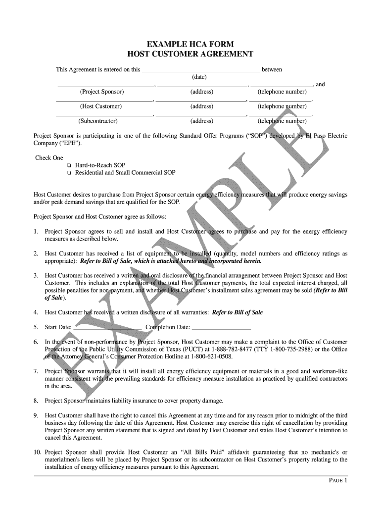 Fillable Online Example Host Customer Agreement form.pdf - El Paso ...