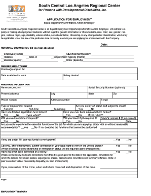 Fillable Online sclarc Job application - South Central Los Angeles ...