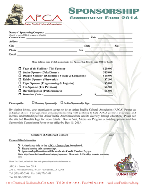 Fillable Online Sponsorship commitment form 2014 A - Riverside Lunar ...